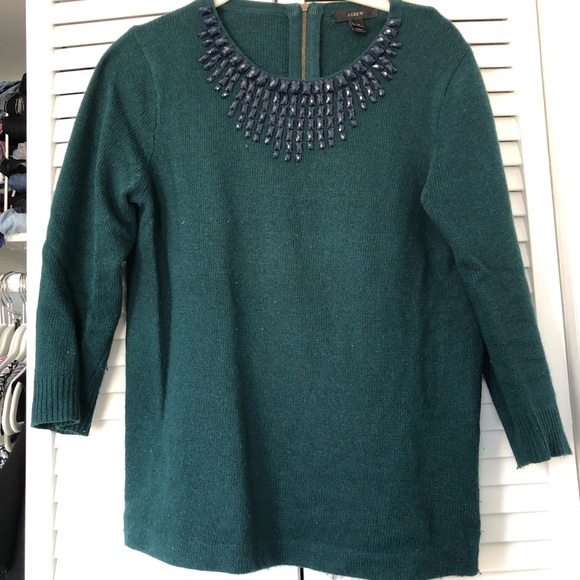 J. Crew | Sweaters | J Crew S Emerald Green Sweater With Navy Crystals ...